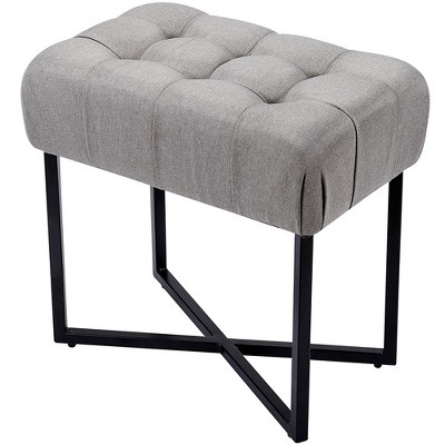 Birdrock Home Rectangular Tufted Grey Foot Stool Ottoman With Black ...