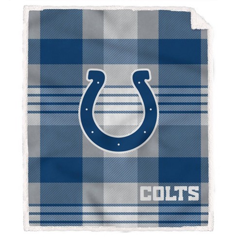 Nfl Indianapolis Colts Plaid Steel Royal Plush Faux Shearling Blanket ...