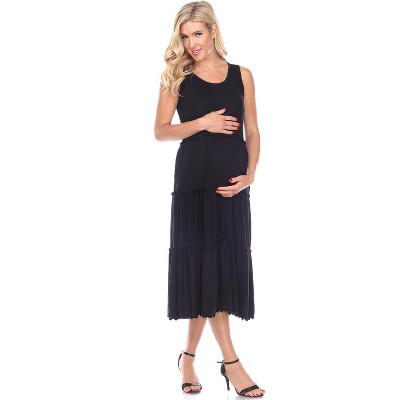 Maternity Scoop Neck Tiered Midi Dress Black Large - White Mark : Target
