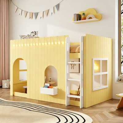 Luxystar House Shape Loft Bed with Arched Doorways, Windows and Lights ...