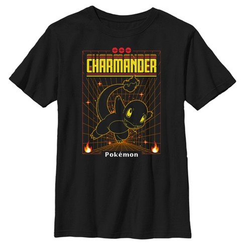 Boy's Pokemon Charmander Retro Grid T-shirt - Black - Large : Target