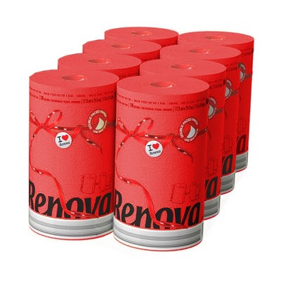 Bulk Renova Red Paper Towels, 8 Roll Pack of 2-Ply Jumbo Rolls, 120 ...