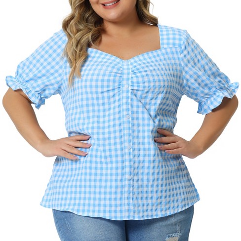 Agnes Orinda Women's Plus Size Gingham 1950s Sweetheart Neck Plaid ...