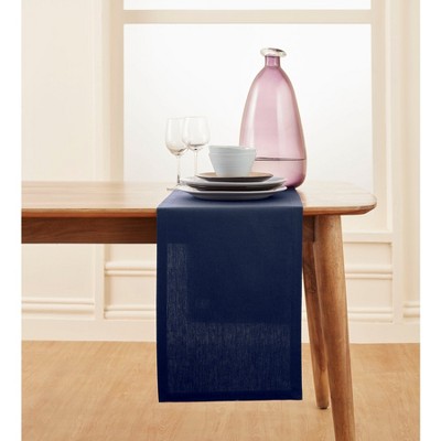Solino Home Cotton And Linen Navy Table Runner | 14 X 108 Inches, Dru ...