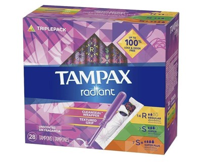 Tampax Radiant Super Plus Absorbency Tampons - 28ct : Target