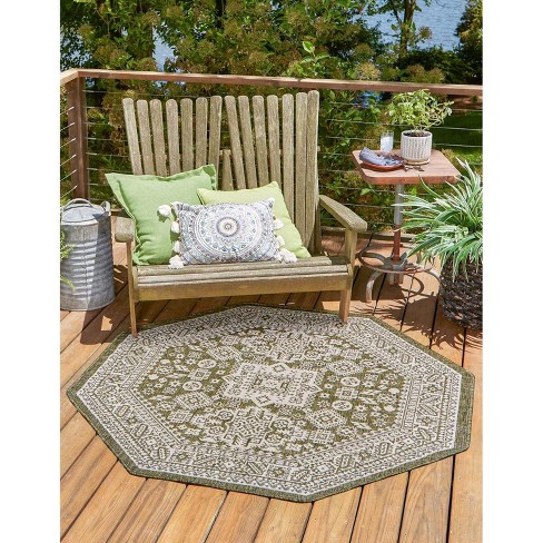 Unique Loom 7' 10 X 7' 10 Octagon Indoor/outdoor Aztec Green Area Rug ...