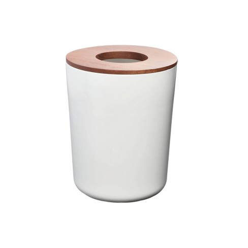 Idesign Eco Vanity Steel Bathroom Wastebasket With Paulownia Wood Lid ...