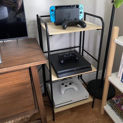 Folding 3 Shelf Black Metal With Natural Wood Shelves - Brightroom ...