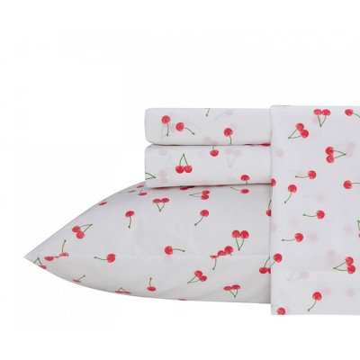 Poppy & Fritz Cherries 100% Cotton Percale- Sheet Set Red- Twin Xl : Target