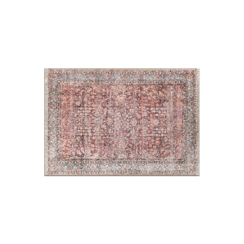 World Rug Gallery Vintage Distressed Bordered Machine Washable Area Rug ...