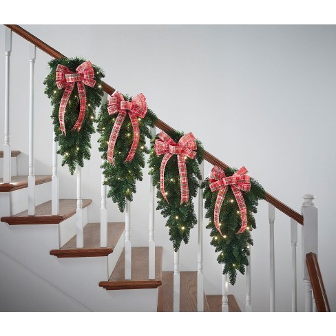Brylanehome Pre-lit Swags With Plaid Bows, Set Of 4 - Plaid : Target