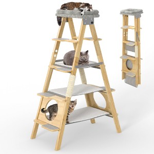 GDLF Modern Solid Wood Cat Tree Foldable Ladder Design with Cat Hammock ...