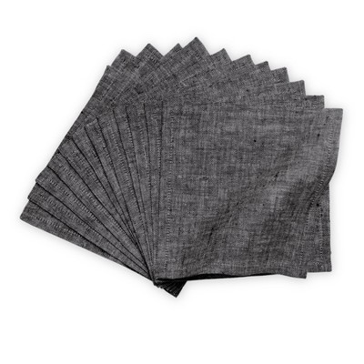 Solino Home Linen Cocktail Napkins Chambray Black Set Of 12, 6 X 6 ...