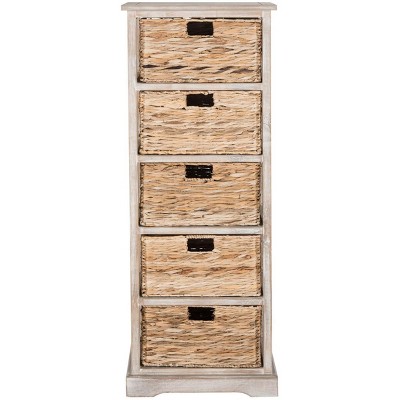 Halle 3 Wicker Basket Storage Side Table - White Wash - Safavieh. : Target