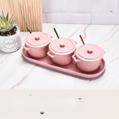 Whole Housewares Mini Cocotte Set With Golden Spoons And Pink Serving ...