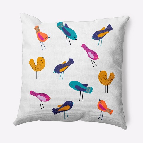 16"x16" Tweets Square Throw Pillow Teal - E By Design: Indoor Bird ...