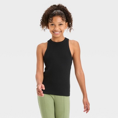 Girls' High Neck Ribbed Tank Top - Art Class™ Black Xs : Target