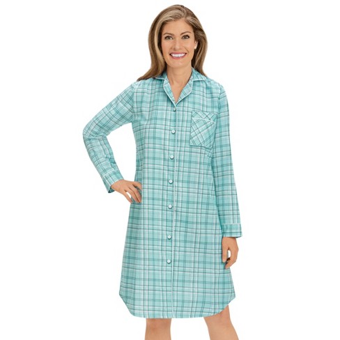 Collections Etc Plaid Woven Button Front Long Sleeve Nightshirt X-large ...