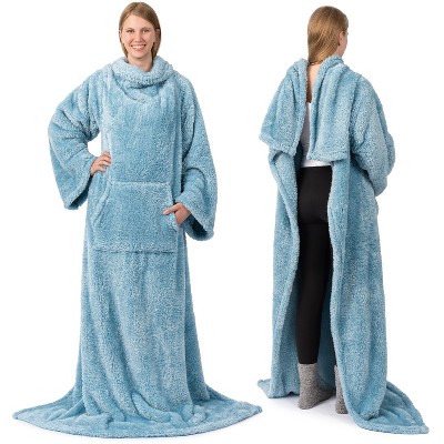 PAVILIA Fluffy Wearable Blanket with Sleeves for Women Men Adults ...