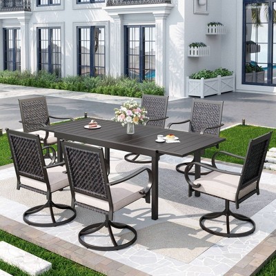7pc Patio Dining Set: Swivel Rattan Chairs, Expandable Table - Captiva ...