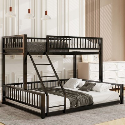 Okak Minimalist Metal Frame Twin XL over Queen Floor Bunk Bed with ...