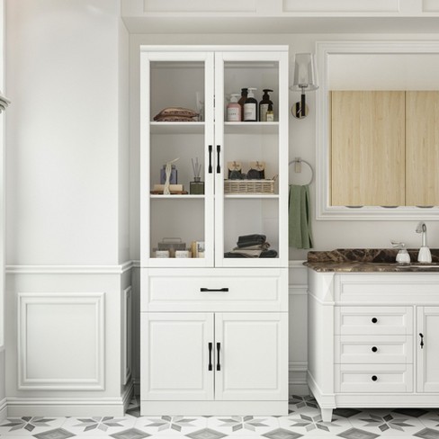 Famapy 31.5" W Large Combo Storage Cabinet Display With Glass Doors ...