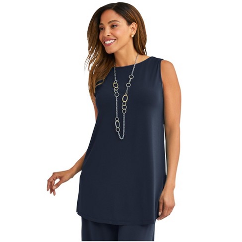 Jessica London Women's Plus Size Stretch Knit Tunic Tank - 12, Navy ...