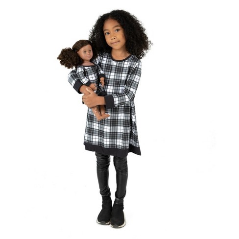 Leveret Girls And Doll Cotton Dress Plaid Black And White 10 Year : Target