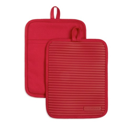 Kitchenaid 2pk Silicone Ribbed Pot Holders Red: Classic Kitchen ...