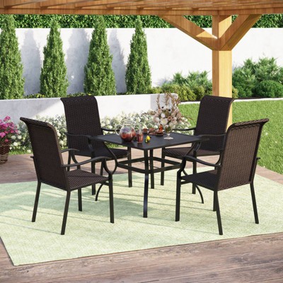 5pc Patio Dining Set With Rattan Arm Chairs & Square Steel Table ...