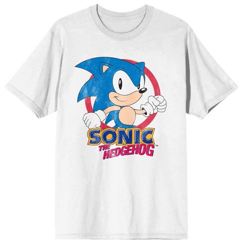 Sonic The Hedgehog Distressed Character In Red Circle Crew Neck Short Sleeve Women's White T ...