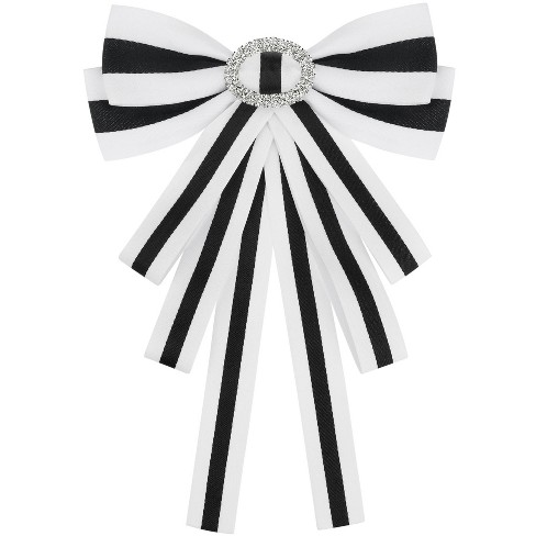 Elerevyo Women's Large Striped Rhinestone Brooches Bows Ties White ...