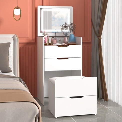 Famapy White Foldable Vanity Table With Storage One-piece Design Top ...