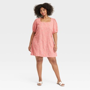 Women's Linen Short Sleeve Mini Sundress - A New Day™ Pink Floral 26 ...