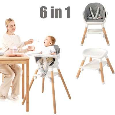 Children Of Design Adjustable 6-in-1 Classic Wooden High Chair - Clear ...