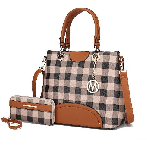Mkf Collection Gabriella Checkers Handbag With Wallet By Mia K - Cognac ...