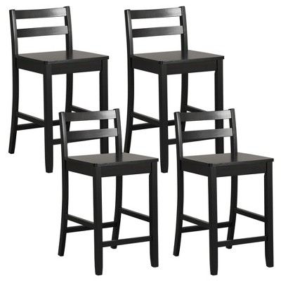 Costway 24-inch Wooden Bar Stools Set Of 4 With Ergonomic Backrest ...