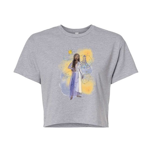 Women's Disney Asha And Star Cropped Graphic T-shirt - Heather Grey - 2 ...