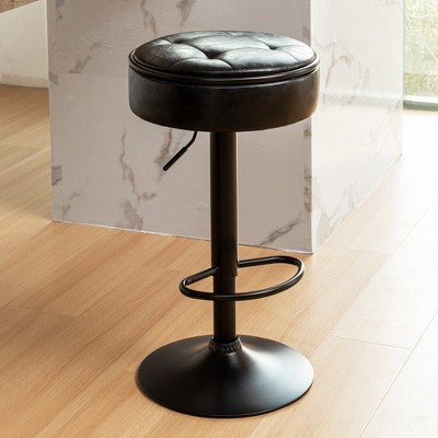 Faux Leather Round Armless Bar Chair With Metal Frame For Kitchen ...