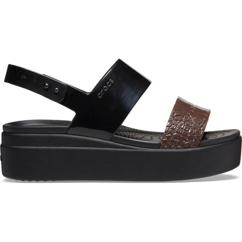 Crocs Women's Brooklyn Croco Shine Low Wedge Sandals, W4, Mocha/black ...