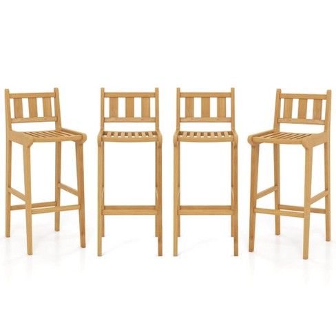 Costway 4 Pcs 30" Teak Wood Bar Stool With Footrest & Backrest Wooden ...