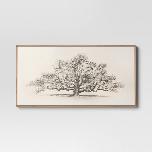 47" X 24" Pen And Ink Tree Framed Wall Canvas - Threshold™: Digital Art ...