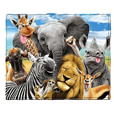 Dawhud Direct 50" X 60" Selfie Safari Animals Fleece Throw Blanket For ...