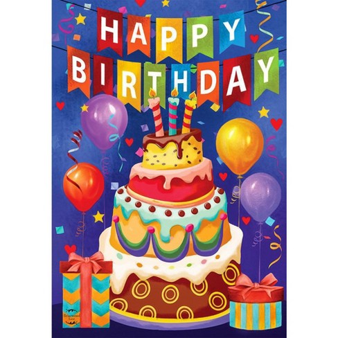 Birthday Celebration House Flag Balloons Birthday Cake 28" X 40 ...