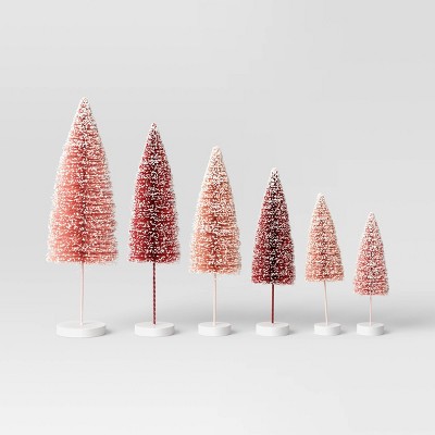 9.5"h 12"h & 16.25"h Sullivans Christmas Red Tall Bottlebrush Tree Set ...