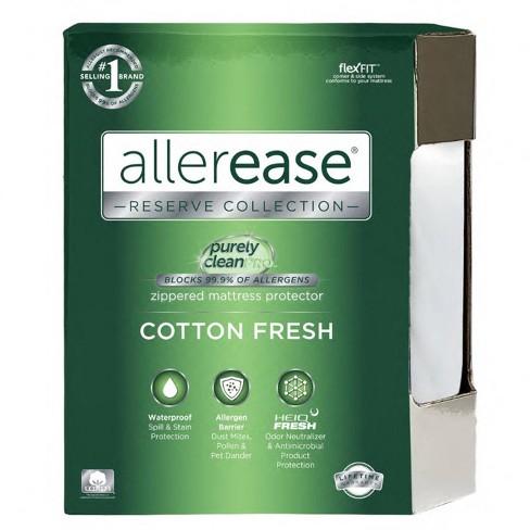 Allerease King Cotton Fresh Waterproof Allergen Barrier Zippered Mattress Protector ...