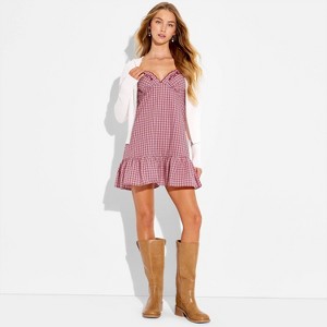 Women's Mini Scallop Cup A-Line Dress - Wild Fable™ Red Check S : Target