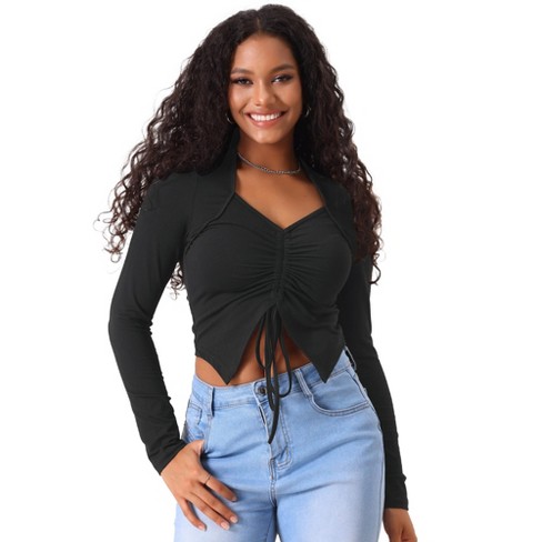 Allegra K Women's Ruched Front V Neck Asymmetrical Hem Y2k Drawstring ...