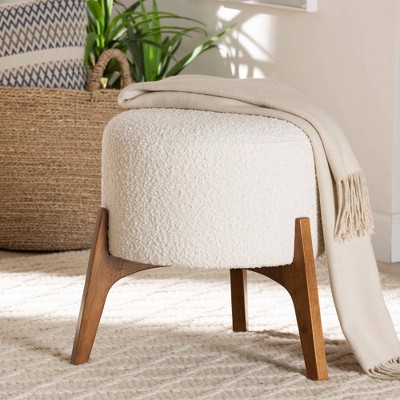Elkie Fabric And Wood Ottoman Footstool Cream/walnut Brown - Baxton ...