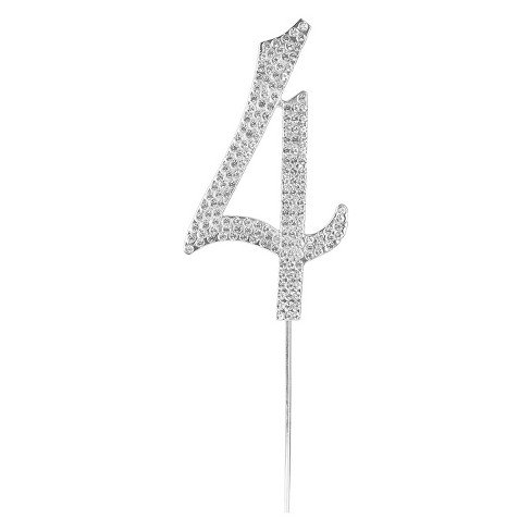 O'Creme Rhinestone Silver-Colored Number-4 Cake Topper 4 Inch : Target